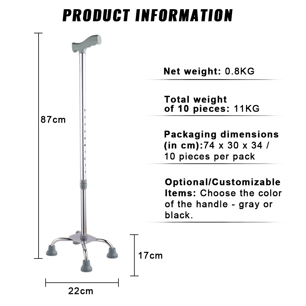 Hot Sale Aluminium Alloy Crutches Stabled Retractable Quad Walker Four ...